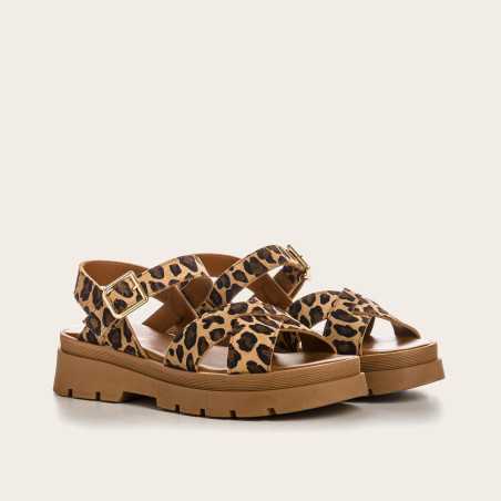 SANDALES LOUISA CUIR VELOURS LEOPARD